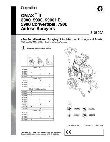 Graco 310892A GMax II 3900, 5900, 5900HD 5900 Convertible, 7900 Airless ...
