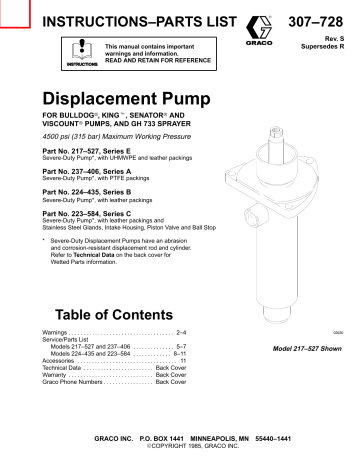 Graco 307728S Displacement Pump Owner's Manual | Manualzz