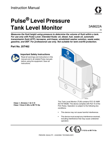 Graco 3A8622A, Pulse Level Presssure Tank Level Monitor Instructions ...