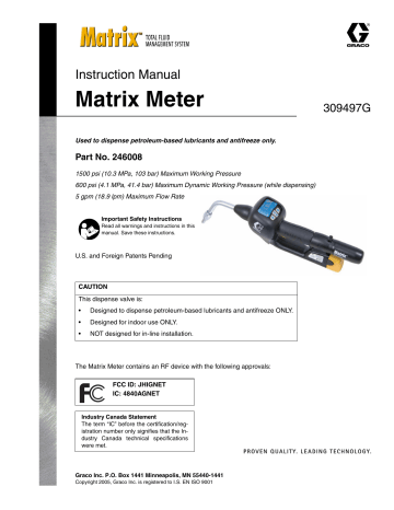 Graco 309497G Matrix Meter Owner's Manual | Manualzz