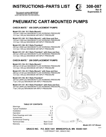 Graco 308087B Pneumatic Cart-Mount Pumps Owner's Manual | Manualzz
