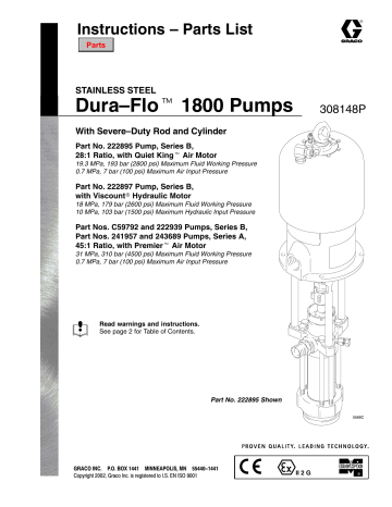 Graco 308148P Stainless Steel Dura-Flo 1800 Pumps (ATEX) Owner's Manual ...