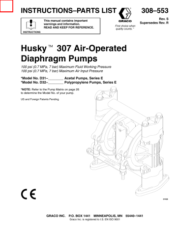 Graco 308553S Husky 307 Air-Operated Diaphragm Pumps Owner's Manual ...
