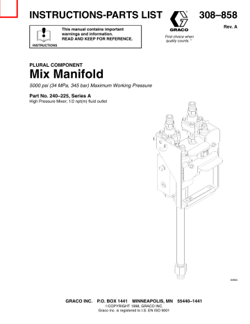 Graco 308858A PLURAL COMPONENT Mix Manifold Owner's Manual | Manualzz