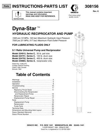 Graco 308156K Dyna-Star Owner's Manual | Manualzz