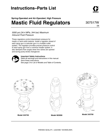 Graco 307517W - Mastic Fluid Regulators Instructions | Manualzz