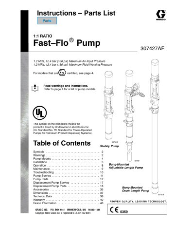 Graco 307427AF Fast-Flo Pump Owner's Manual | Manualzz