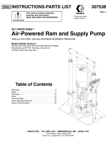Graco 307538L Air Powered Ram and Supply Pump Owner's Manual | Manualzz