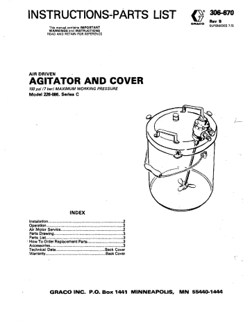 Graco 306670B AIR DRIVEN AGITATOR AND COVER Owner's Manual | Manualzz