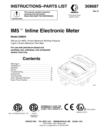 Graco 308687E IM5 Inline Electronic Meter Owner's Manual | Manualzz