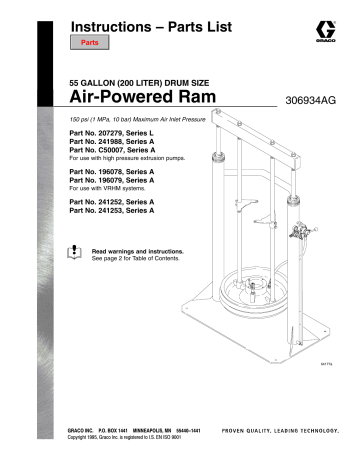 Graco 306934ag Air-Powered Ram, 55 Gallon Drum Size Owner's Manual ...