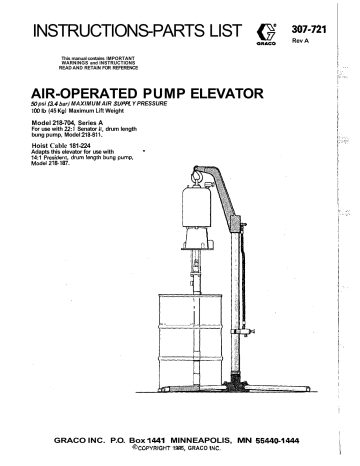 Graco 307721A AIR-OPERATED PUMP ELEVATOR Owner's Manual | Manualzz