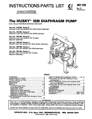 Graco 307729D HUSKY 1030 DIAPHRAM PUMP Owner's Manual | Manualzz