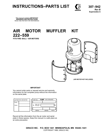 Graco 307942B Air Motor Muffler Kit 222559 Owner's Manual | Manualzz