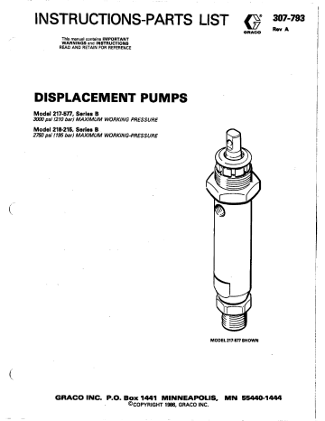 Graco 307793A Displacement Pump Owner's Manual | Manualzz