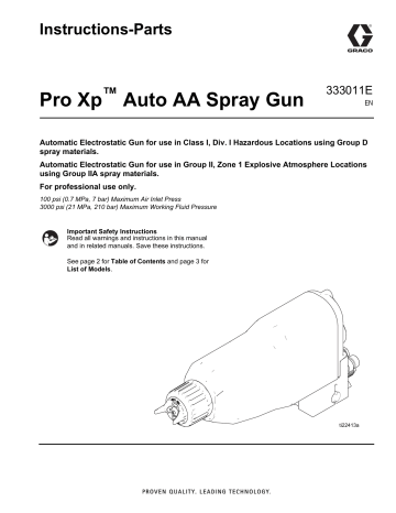 Graco 333011E- Pro Xp Auto Electrostatic Air Assisted Spray Gun ...