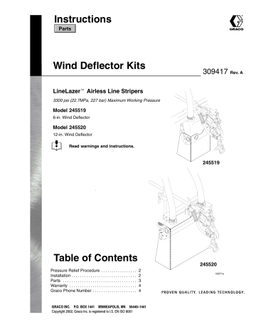 Graco 309417A Wind Deflector Kits Owner's Manual | Manualzz