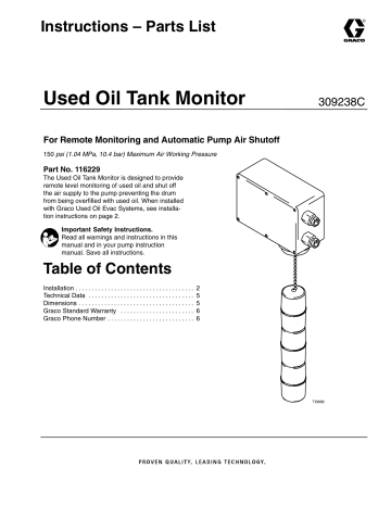 Graco 309238C - Used Oil Tank Monitor Owner's Manual | Manualzz