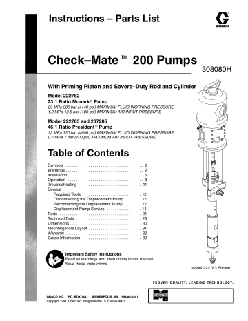 Graco 308080H Check-Mate 200 Pumps Owner's Manual | Manualzz