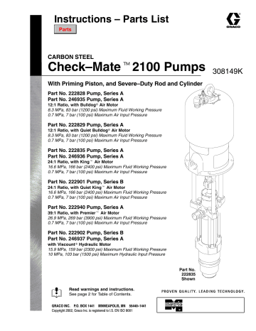 Graco 308149K Carbon Steel Check-Mate 2100 Pumps Owner's Manual | Manualzz