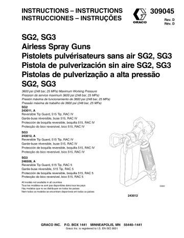 Graco 309045 SG2, SG3 Airless Spray Guns Mode d'emploi | Manualzz