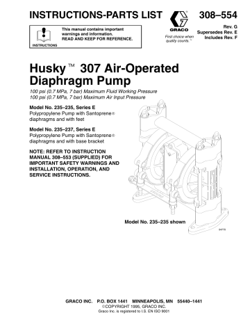 Graco 308554G Husky 307 Air-Operated Diaphragm Pump Owner's Manual | Manualzz