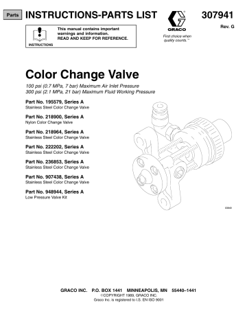 Graco 307941G Color Change Valve Owner's Manual | Manualzz