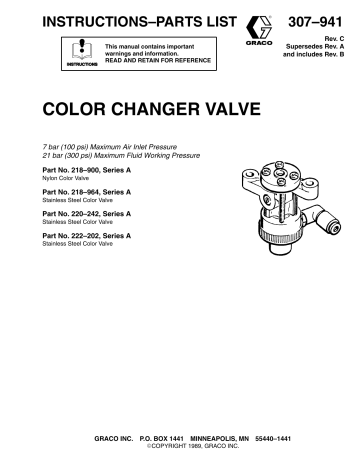 Graco 307941C Color Change Valve Owner's Manual | Manualzz