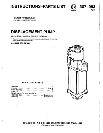 Graco 307983A DISPLACEMENT PUMP Owner's Manual | Manualzz