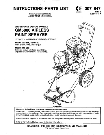 Graco 307847B GM 5000 Airless Paint Sprayer Owner's Manual | Manualzz
