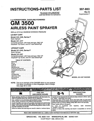 Graco 307863G GM 3500 Airless Paint Sprayer Owner's Manual | Manualzz