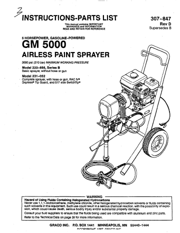 Graco 307847D GM 5000 Airless Paint Sprayer Owner's Manual | Manualzz