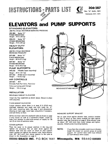 Graco 306287D ELEVATORS and PUMP SUPPORTS Owner's Manual | Manualzz