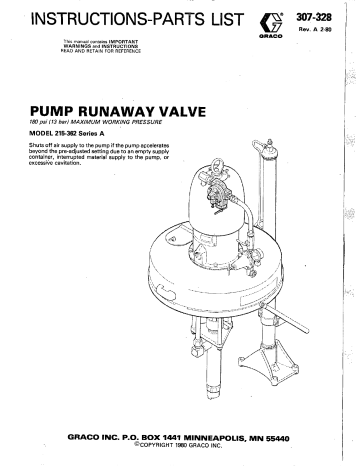 Graco 307328A PUMP RUNAWAY VALVE Owner's Manual | Manualzz