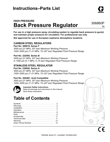 Graco 306860P, Back Pressure Regulator Instructions | Manualzz