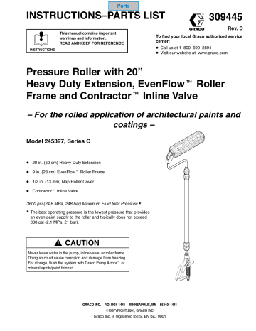 Graco 309445D Pressure Roller Owner's Manual | Manualzz