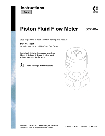Graco 309148A Piston Fluid Flow Meter Owner's Manual | Manualzz