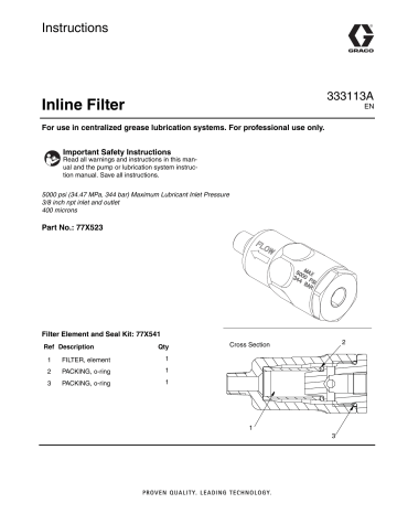 Graco 333113A Inline Filter Instructions | Manualzz