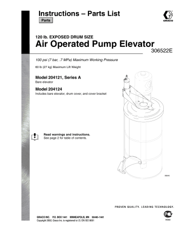 Graco 306522E Air Operated Pump Elevator Owner's Manual | Manualzz