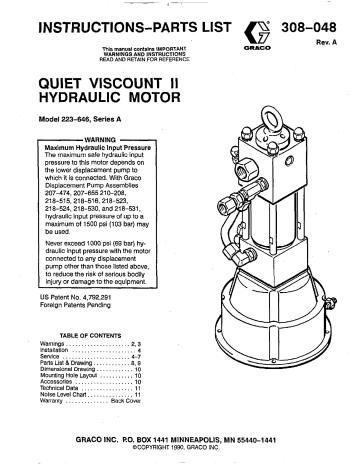 Graco 308048A VISCOUNT II HYDRAULIC MOTOR Owner's Manual | Manualzz