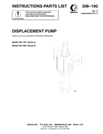Graco 308190D DISPLACEMENT PUMP Owner's Manual | Manualzz