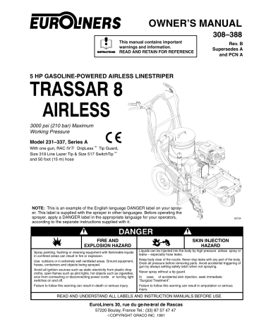 Graco 308388B TRASSAR 8 AIRLESS LINESTRIPER Owner's Manual | Manualzz