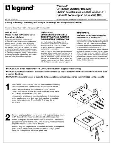 Legrand OFR Series Overfloor Raceway Transition Box Guide d ...