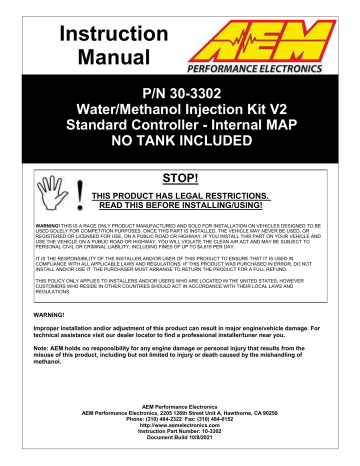 AEM 30-3302 V3 Water Methanol Nozzle and Controller Kit Instructions ...