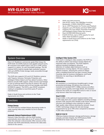 IC Realtime NVR-EL64-2U12MP1 64 Channel 2U, 4K NVR Datasheet | Manualzz
