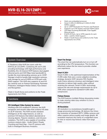 IC Realtime NVR-EL16-2U12MP1 16 Channel 2U 4K NVR Datasheet | Manualzz