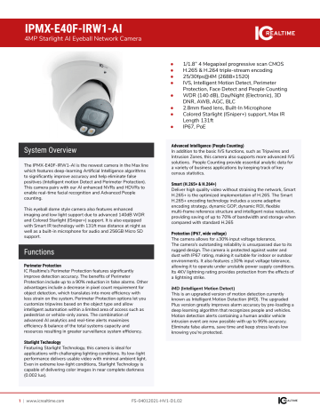 IC Realtime IPMX-E40F-IRW1-AI 4MP IP Indoor/Outdoor Small Size Eyeball Dome Datasheet | Manualzz