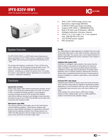 IC Realtime IPFX-B20V-IRW1 2MP IP Indoor/Outdoor Mid Size Bullet Datasheet | Manualzz