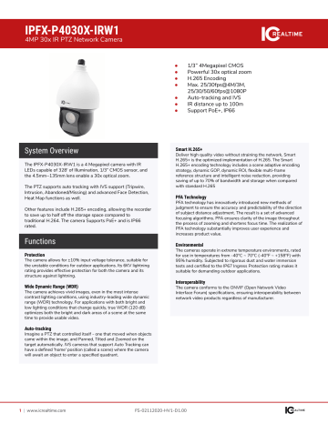 IC Realtime IPFX-P4030X-IRW1 4MP IP Mid Size PTZ Datasheet | Manualzz