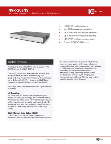 IC Realtime NVR-208NS 8 Channel 1U NVR Datasheet | Manualzz